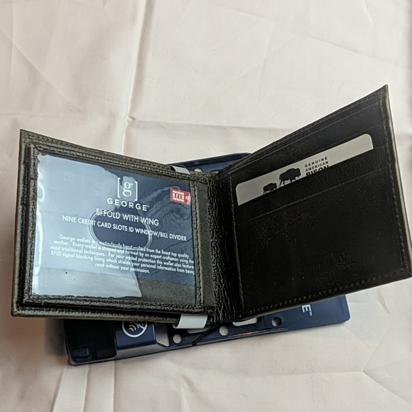 George | Bags | George Bison Leather Bifold Wallet With Wing | Poshmark